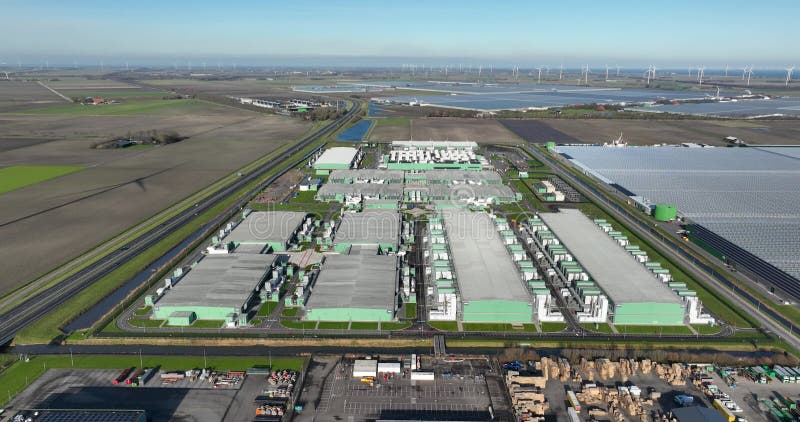 Aerial Drone Views of a Supercomputer Data Center, Artificial ...
