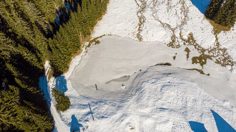 Aerial Drop Down View of Frozen Lake. Stock Image - Image of plane ...