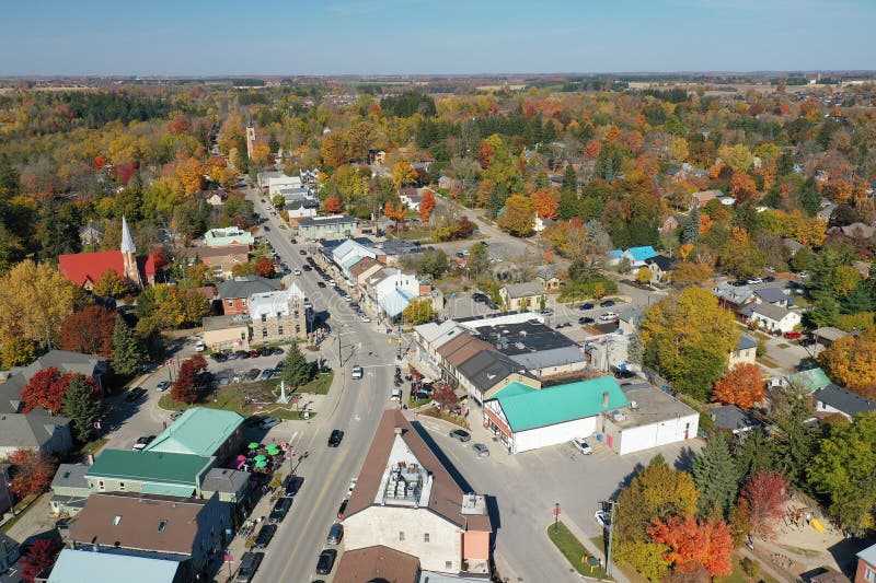 Aerial of Elora, Ontario, Canada in Fall Color Stock Image - Image of ...