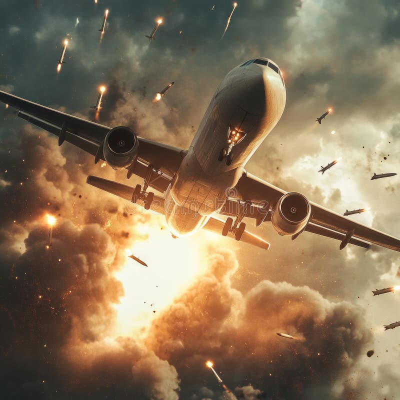 Aerial Encounter with Explosive Missiles Amid Dramatic Skies Stock ...