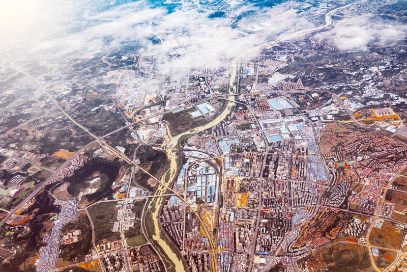 Aerial Evening View of Chengdu District. Stock Photo - Image of ...