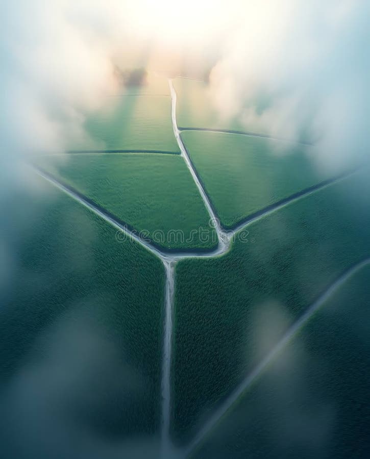 Aerial Farmland Paths through Mist Stock Image - Image of pathway ...