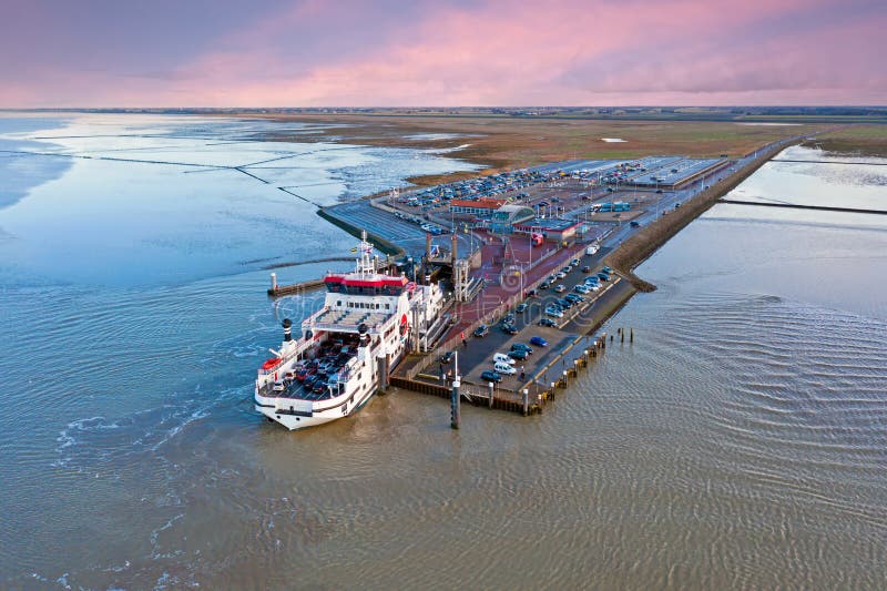 Aerial from the Ferry from Ameland Arriving at Holwerd in the ...