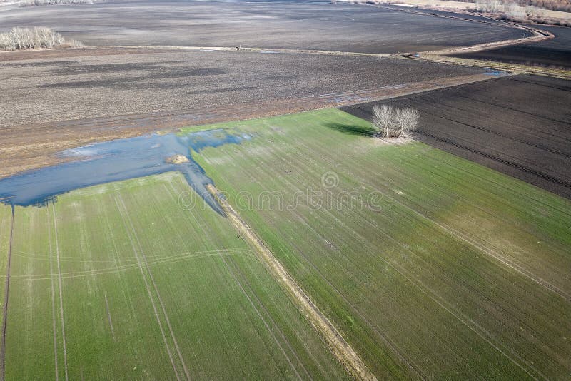 Aerial Fields in Early Spring. Aerial Shot of Fields Stock Image ...
