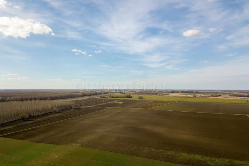 Aerial Fields in Early Spring. Aerial Shot of Fields Stock Photo ...