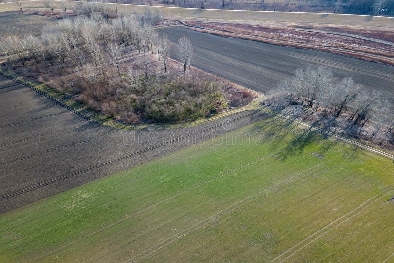 Aerial Fields in Early Spring. Aerial Shot of Fields Stock Image ...