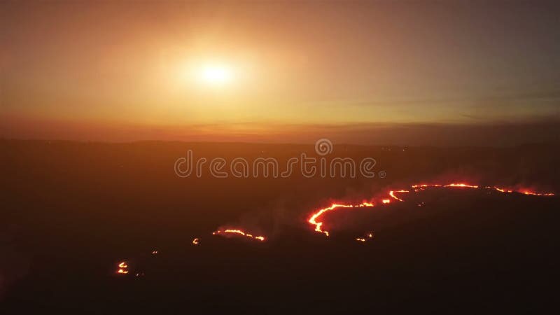 Aerial Fire Fields Night 4k. Burning Fields at Night. Large-scale Fire ...