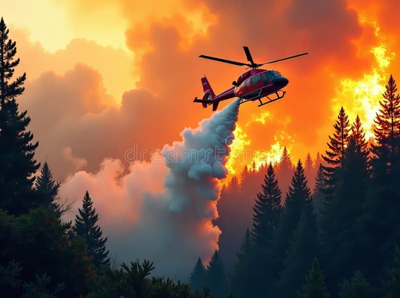 Aerial Fire Suppression Helicopter Battles a Forest Blaze Saving ...