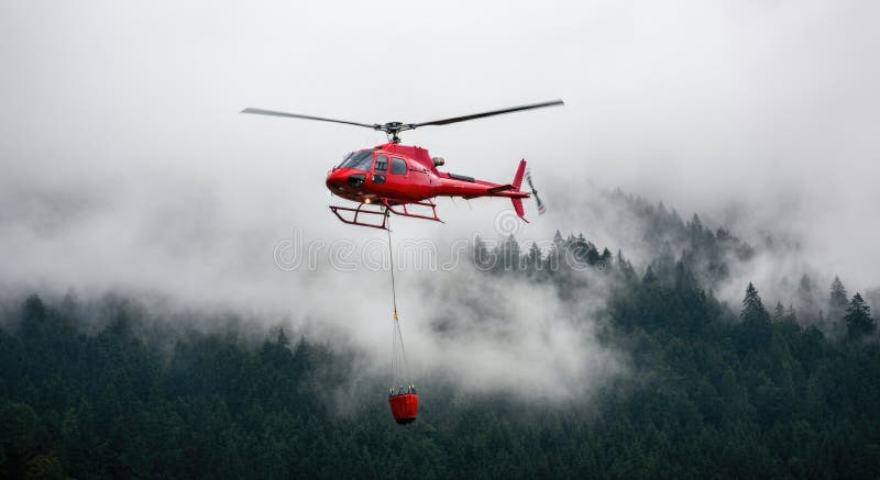 Aerial Firefighting Helicopter Dousing Flames in Forest Stock Photo ...