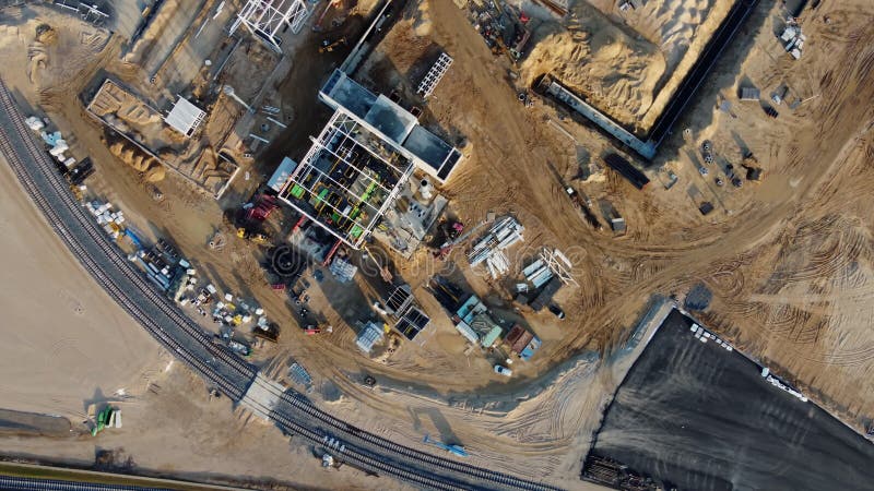 Top View of Aerial Flight Over a New Constructions Development Site ...
