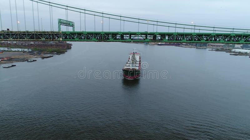 Aerial Footage of Cargo Container Ship on Delaware River Philadelphia ...