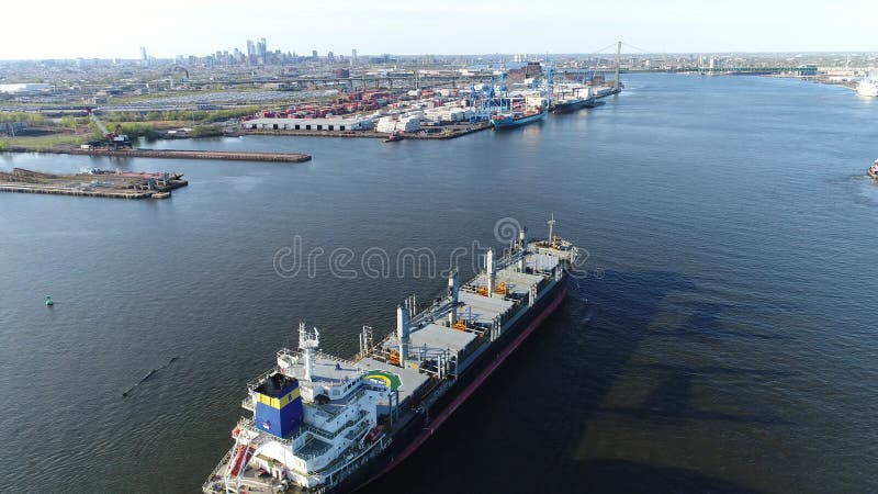 Aerial Footage of Cargo Container Ship on Delaware River Philadelphia ...