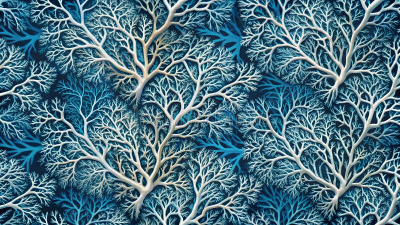 Aerial Fractal Forest White Branches, Teal Background, Seamless Pattern ...