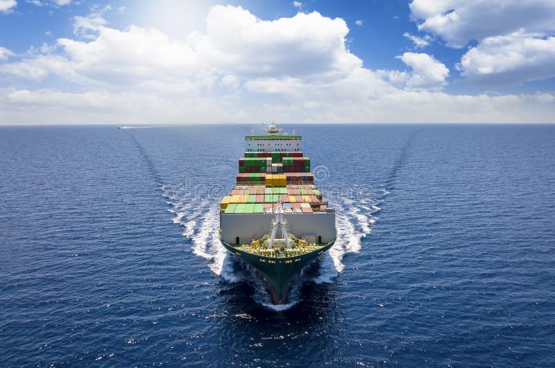 Aerial Front View of a Loaded Container Cargo Vessel Stock Photo ... Aerial Front View of a Loaded Container Cargo Vessel Stock Photo ...