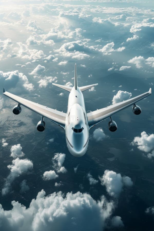Aerial Front View of a Plane in the Sky Above Clouds Stock Illustration ...