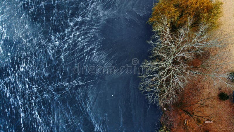 Aerial Frozen Lake Frozen in Cold Winter Stock Image - Image of horizon ...
