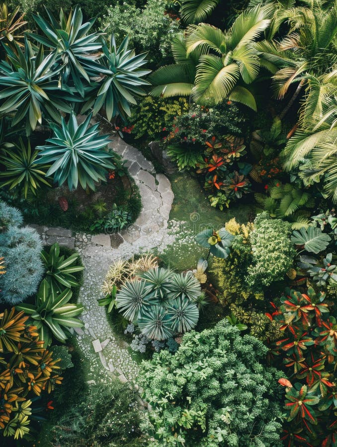 Aerial Garden View with Plants Stock Photo - Image of generated ...
