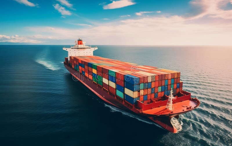 Aerial Gaze upon Maritime Giant Container Ship. Generative AI Stock ...