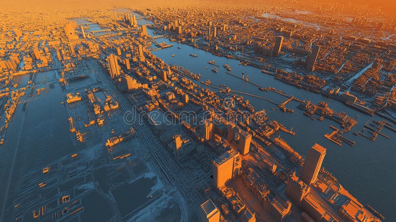 Aerial GIS Visualization of an Urban Riverfront Featuring LiDAR Data of ...