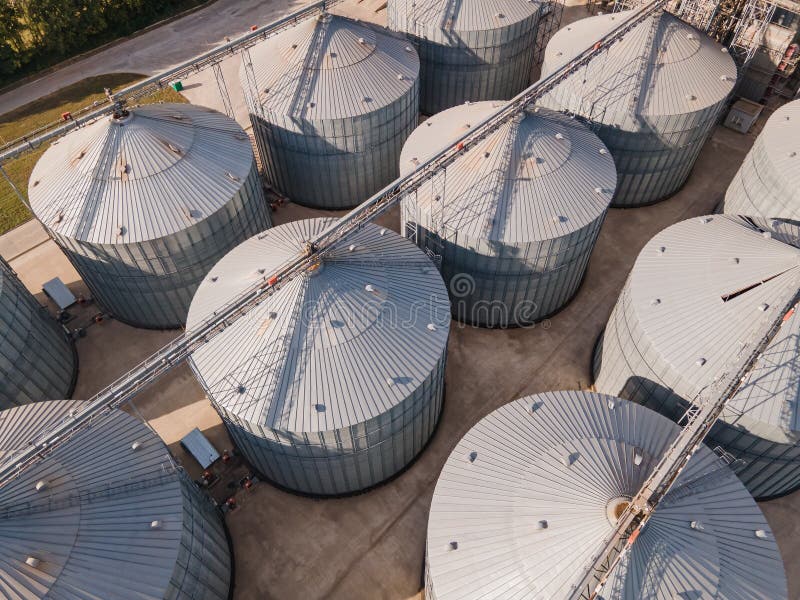 Aerial of Grain Elevator Storage Facility for Wheat Grains Stock Photo ...