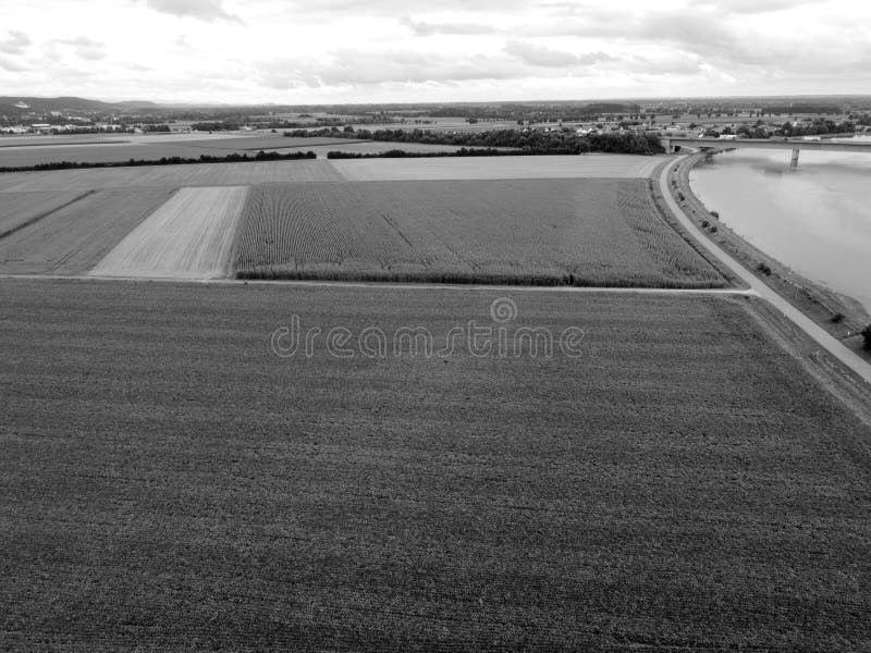 Aerial Grayscale of the Cultivated Farmland Stock Photo - Image of farm ...