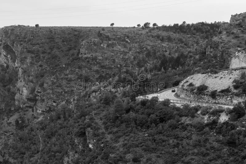 Aerial Grayscale View of a Mountainside Covered with Trees Stock Photo ...