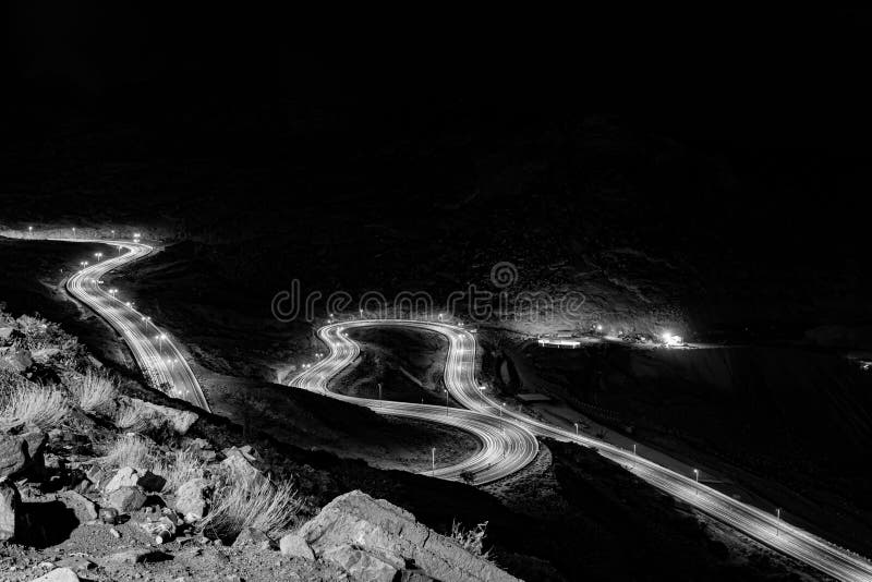 Aerial Greyscale Night View of the Al-Hada Road Taif Stock Image ...