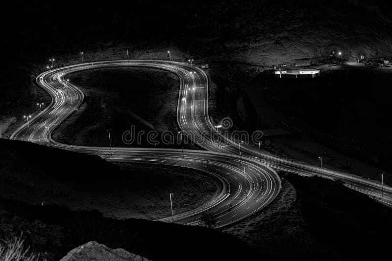 Aerial Greyscale Night View of the Al-Hada Road Taif Stock Image ...