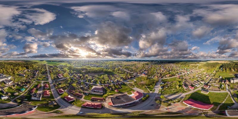 Aerial Hdri 360 Panorama View Over Provincial Town from Great Height at ...