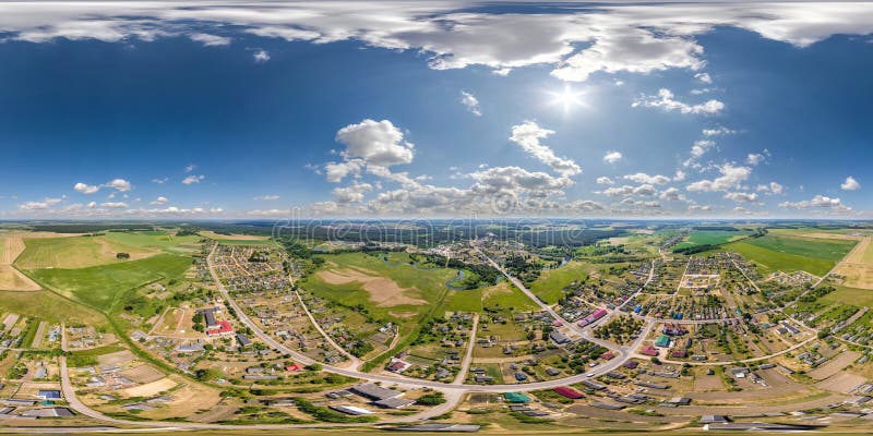 Aerial Hdri 360 Panorama View Over Provincial Town from Great Height at ...