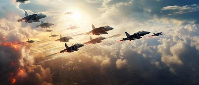 Aerial High View of a Generic Military Fighter Jet Stock Illustration ...