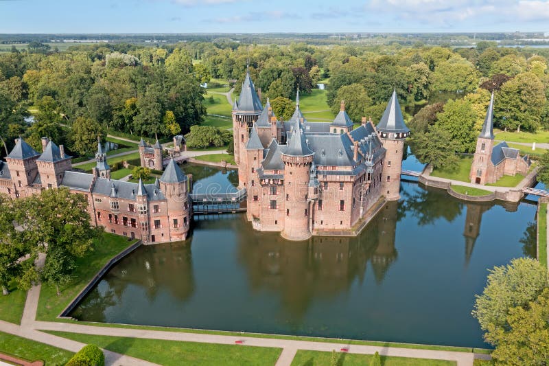 Aerial from Historical Castle De Haar in Haarzuilens in the Netherlands ...