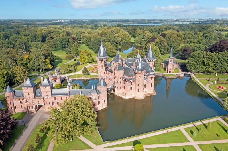 Aerial from Historical Castle De Haar in Haarzuilens in the Netherlands ...