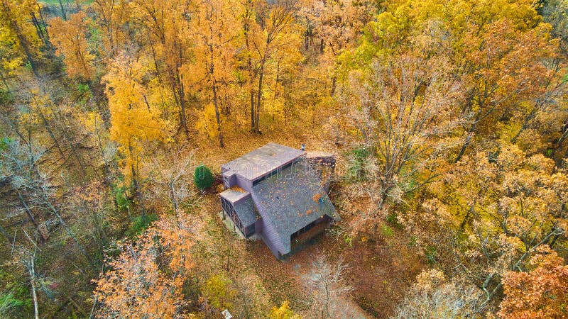 Aerial of Home in the Fall Forest Stock Image - Image of scenery ...