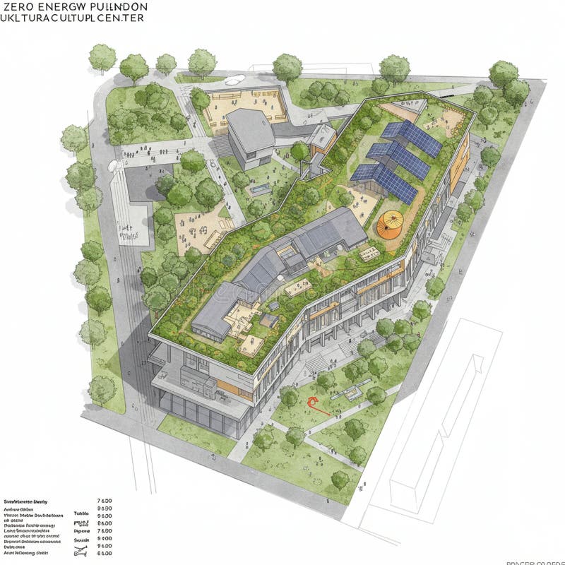 Aerial Illustration of a Sustainable Modular Residential Complex with a ...