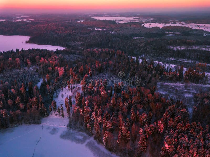 Aerial Image of Colorful Winter Landscape in the Evening Light Stock ...