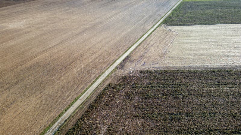 Agricultural Patchwork: Contrasting Farmland from Above Stock Photo ...