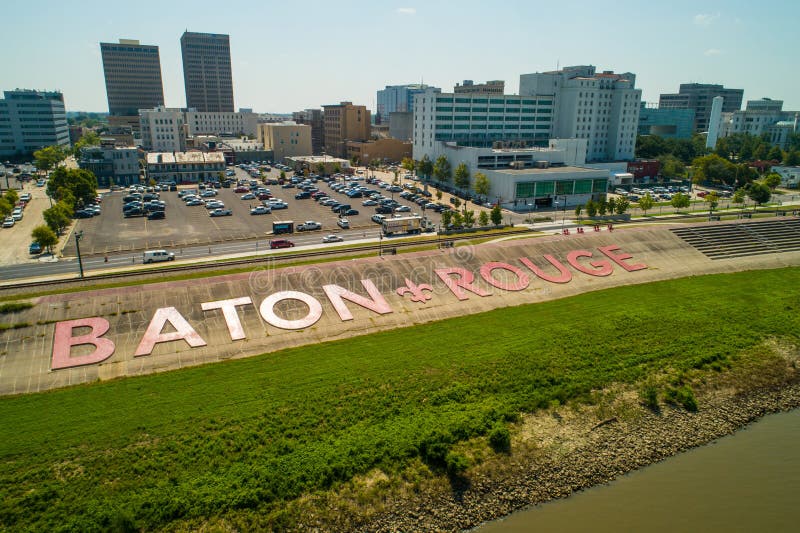 Aerial of Baton Rouge with Mississippi River Stock Image - Image of ...
