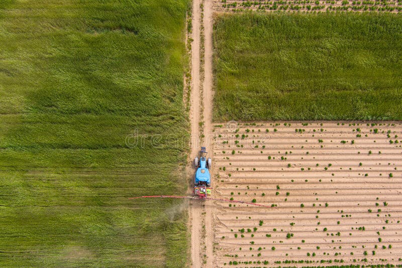 Aerial Image of Tractor Spraying Soil Stock Image - Image of ecology ...