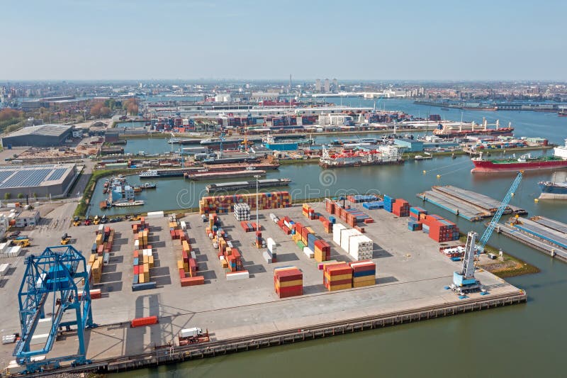 Aerial from Industry in the Rotterdam Harbor in the Netherlands Stock ...