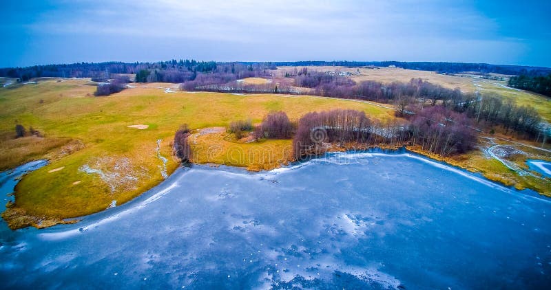 Aerial Frozen Lake Frozen in Cold Winter Stock Image - Image of horizon ...