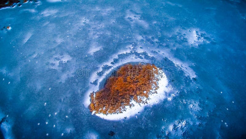 Aerial Frozen Lake Frozen in Cold Winter Stock Image - Image of horizon ...