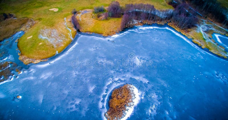 Aerial Frozen Lake Frozen in Cold Winter Stock Image - Image of horizon ...