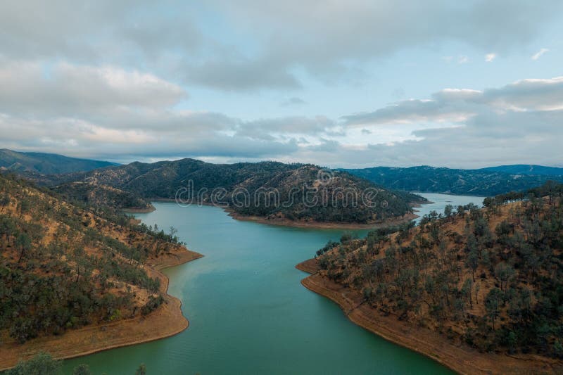 Aerial of Lake Piru, California Stock Photo - Image of clouds, trees ...