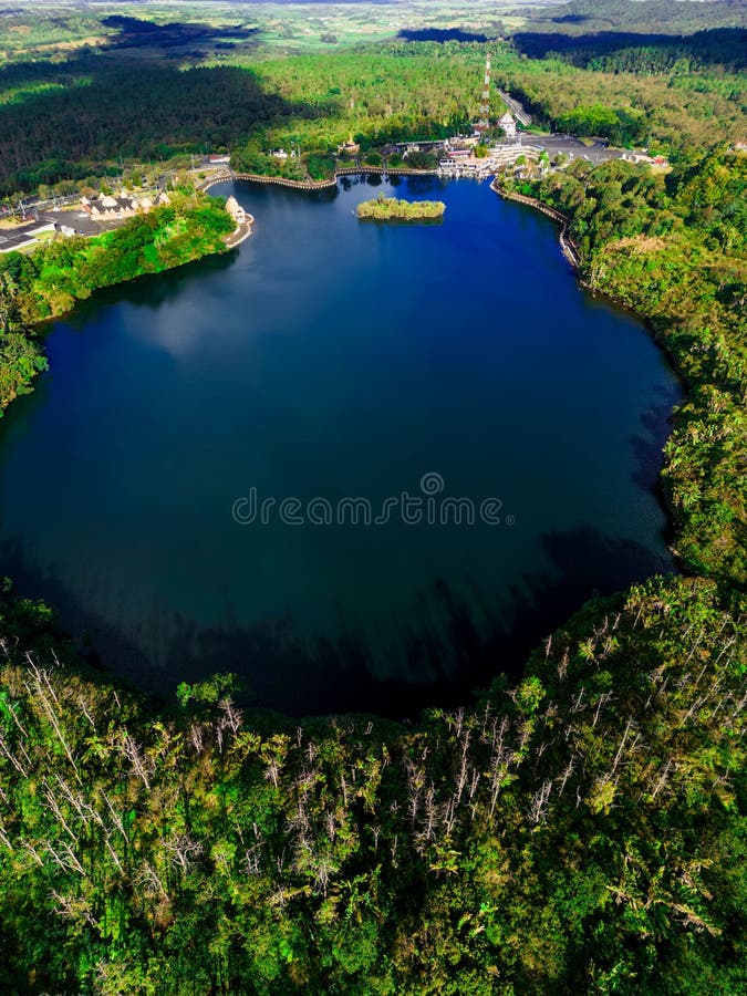Aerial of a Lake Surrounded by Trees at Sunlight. Stock Image - Image ...