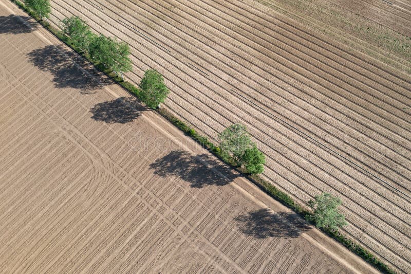 Aerial Landscape of Dry Fields Under Blue Sky, Poland Stock Image ...