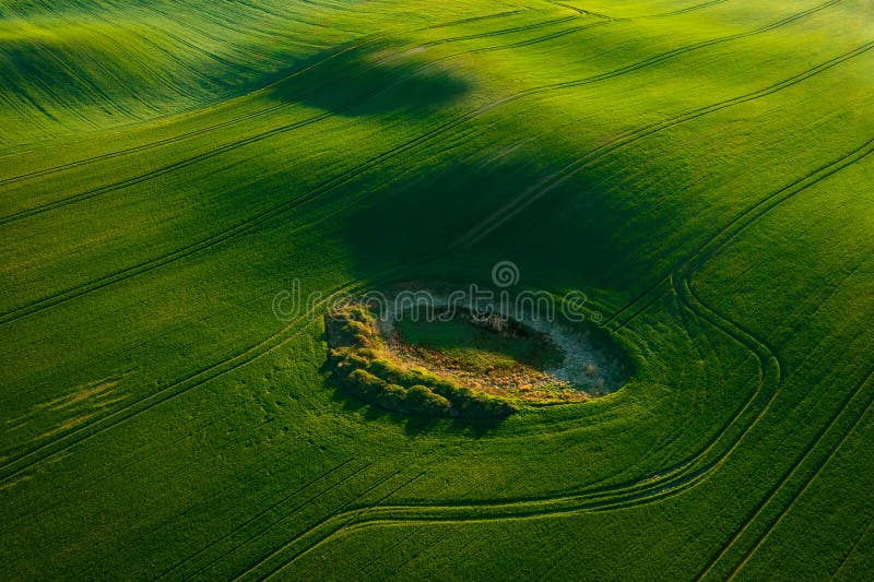 Aerial Landscape of the Green Fields in Northern Poland at Spring Time ...