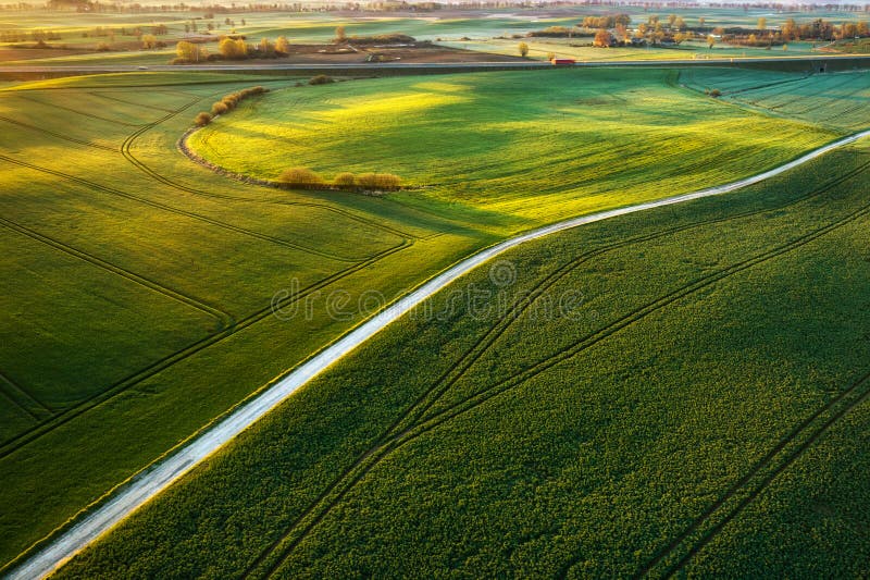 Aerial Landscape of the Green Fields in Northern Poland at Spring Time ...