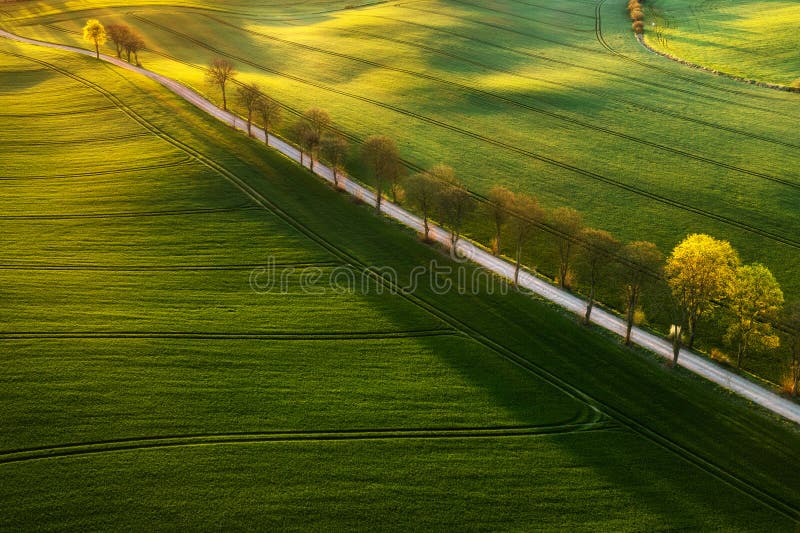 Aerial Landscape of the Green Fields in Northern Poland at Spring Time ...