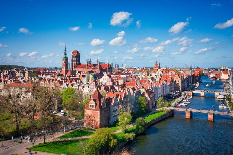 Aerial Landscape of the Main Town of Gdansk at Spring, Poland Stock ...